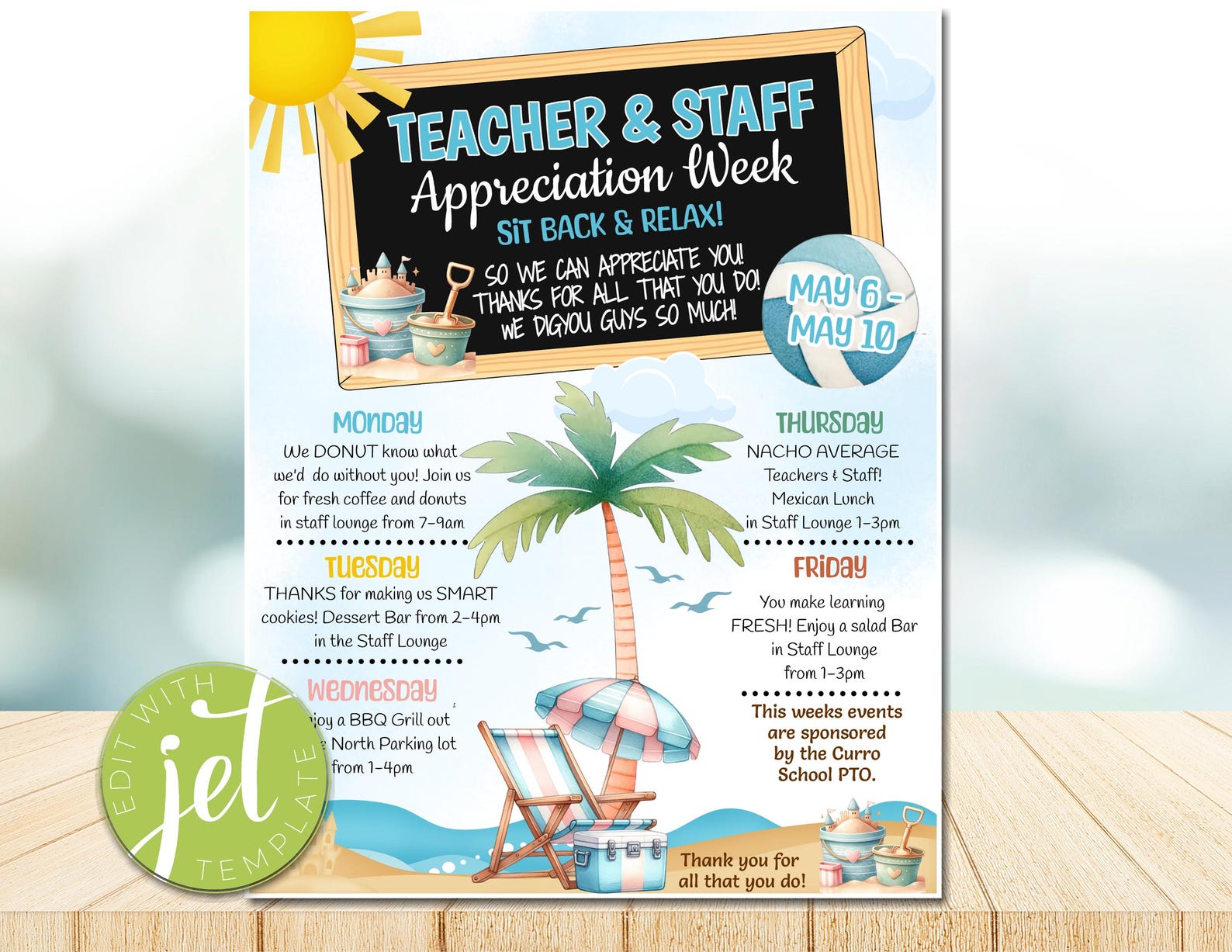 Editable Beach Theme Teacher Appreciation Week Itinerary Poster ...