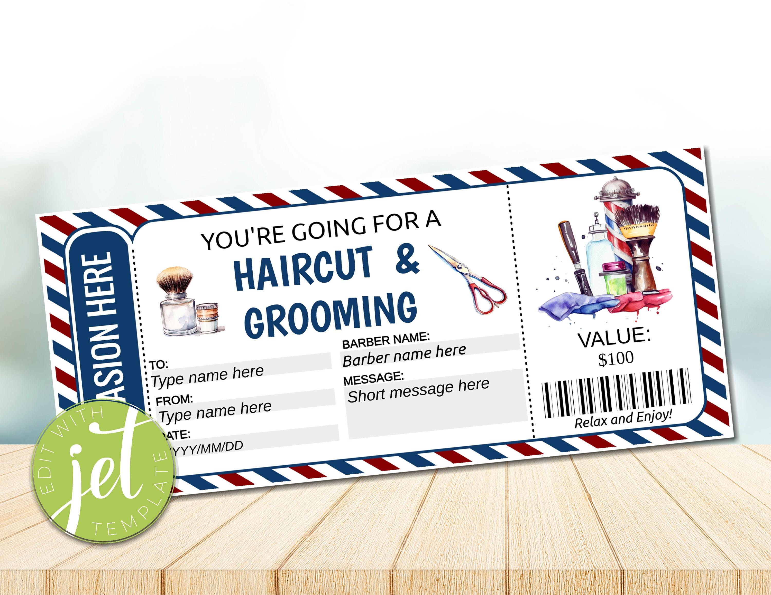 Editable Haircut & Grooming Voucher Template. Barber Shop Gift ...