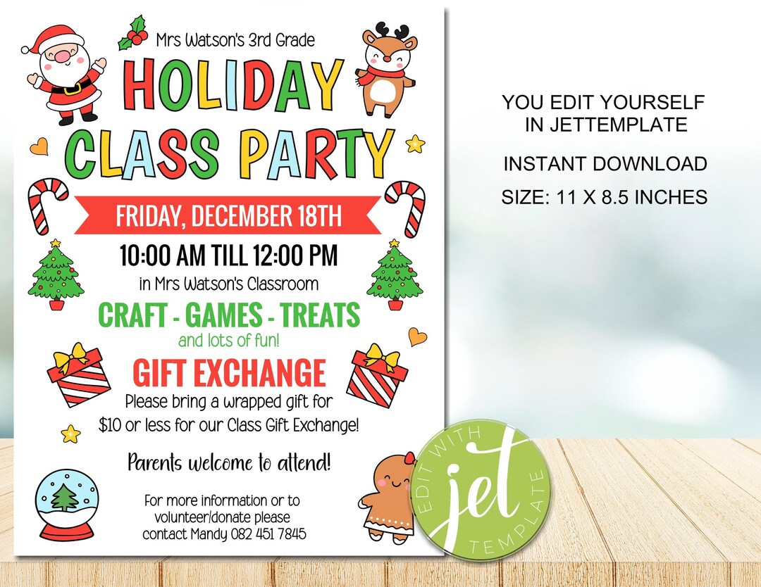 Editable Christmas Class Party Invite, Elementary School Party Flyer ...