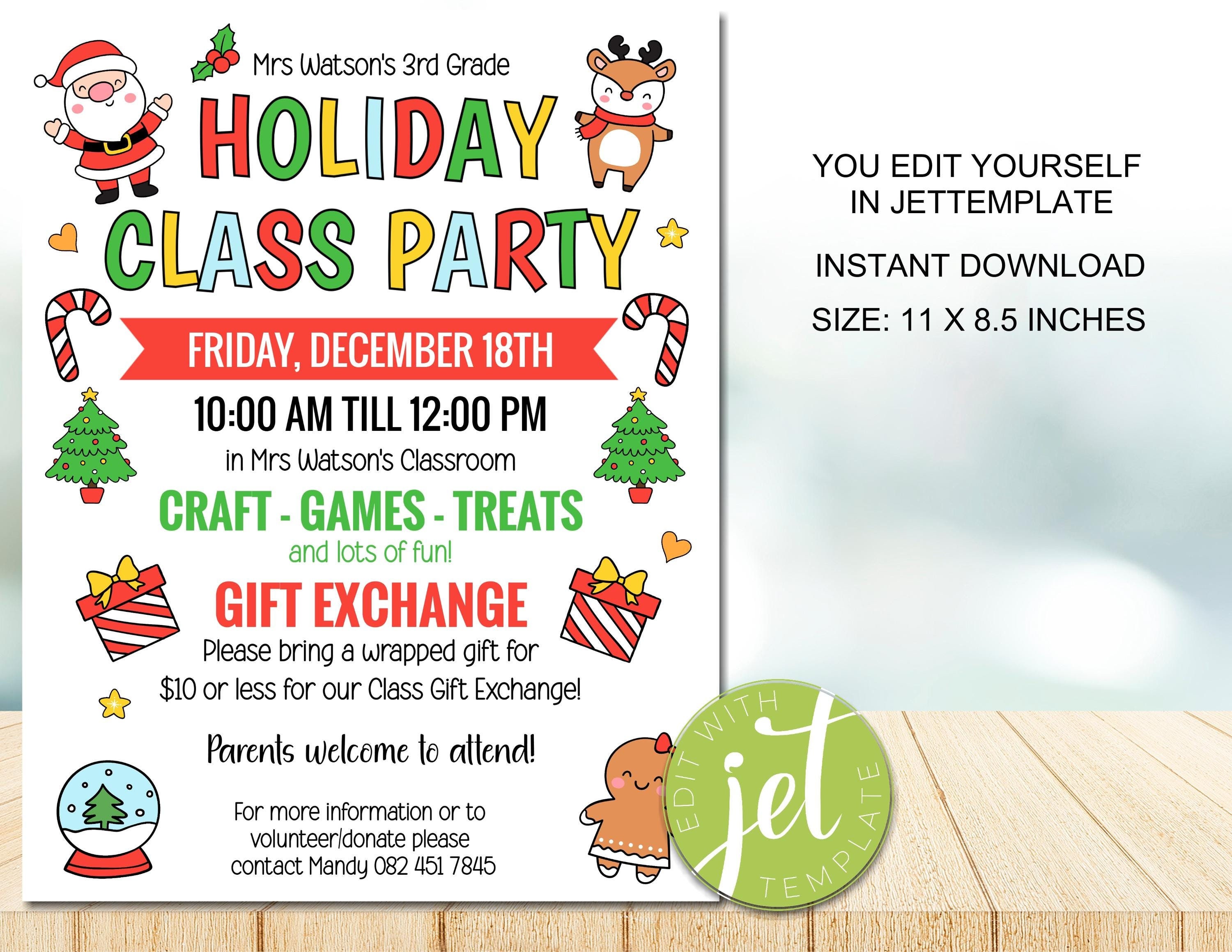 Editable Christmas Class Party Invite, Elementary School Party Flyer ...