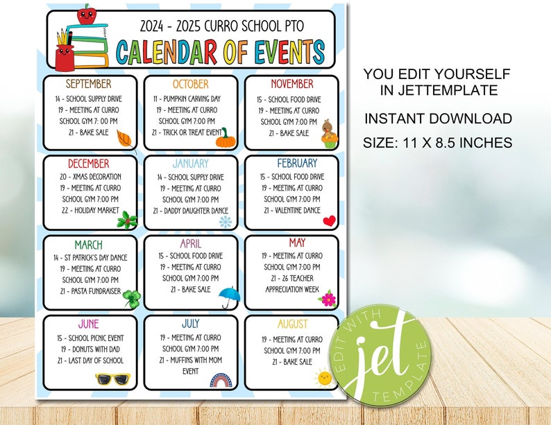 Editable PTO PTA Monthly Events Template, Pto/pta Parent Volunteer ...