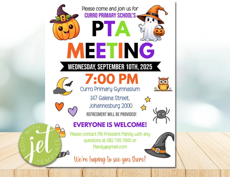 Editable PTO PTA Fall Meeting Flyer, Meeting Invitation, September ...