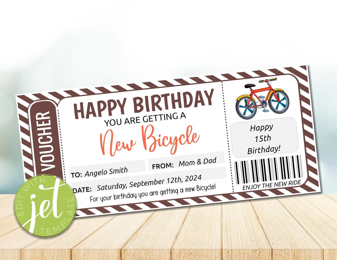 Editable New Bicycle Gift Voucher Template, New Bike Voucher, New Bike ...