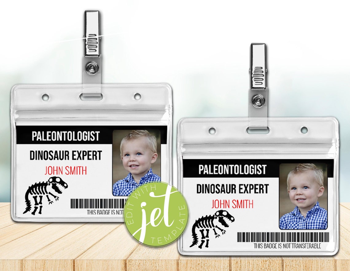 Editable Paleontologist Costume ID Badge Template, Dinosaur Party ...