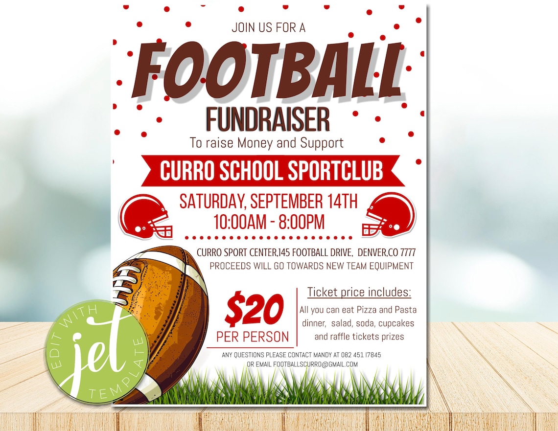 EDITABLE Football Fundraiser Flyer Invitation, Instant Download - Etsy