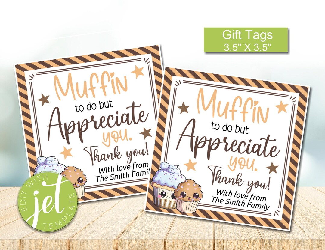 EDITABLE Muffin Gift Tag, Sweet Bakery Appreciation Gift Tags for ...