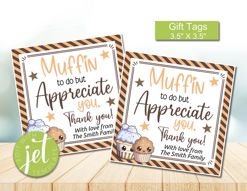 EDITABLE Muffin Gift Tag, Sweet Bakery Appreciation Gift Tags for ...