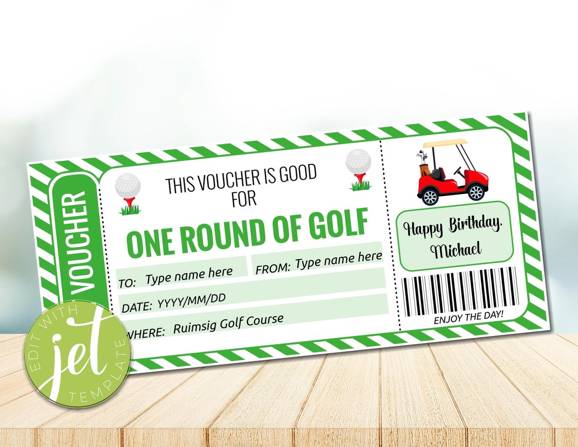 Editable Golf Ticket, Surprise Golfing Gift Voucher, Golf Voucher ...