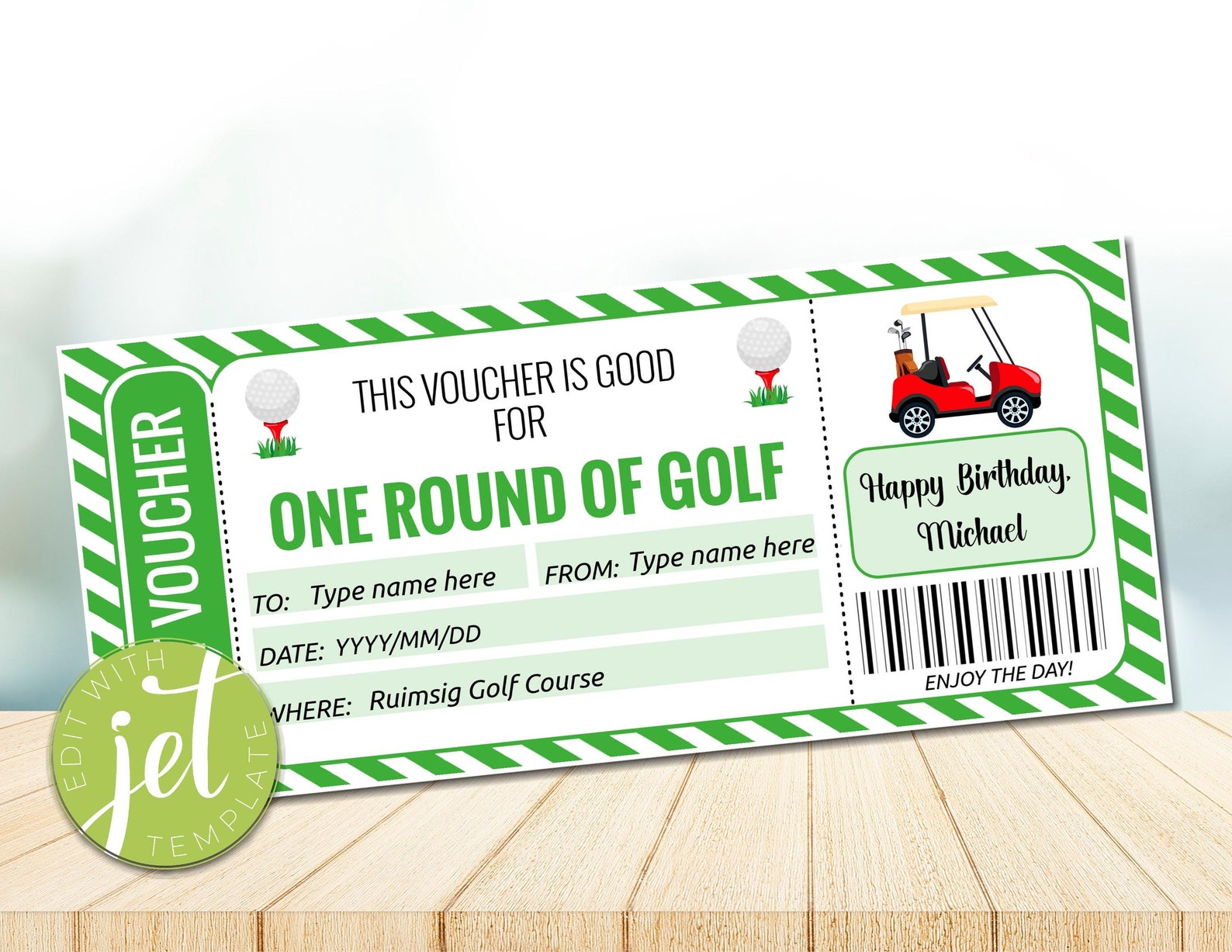 Editable Golf Ticket, Surprise Golfing Gift Voucher, Golf Voucher ...