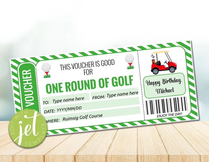 Editable Golf Ticket, Surprise Golfing Gift Voucher, Golf Voucher ...