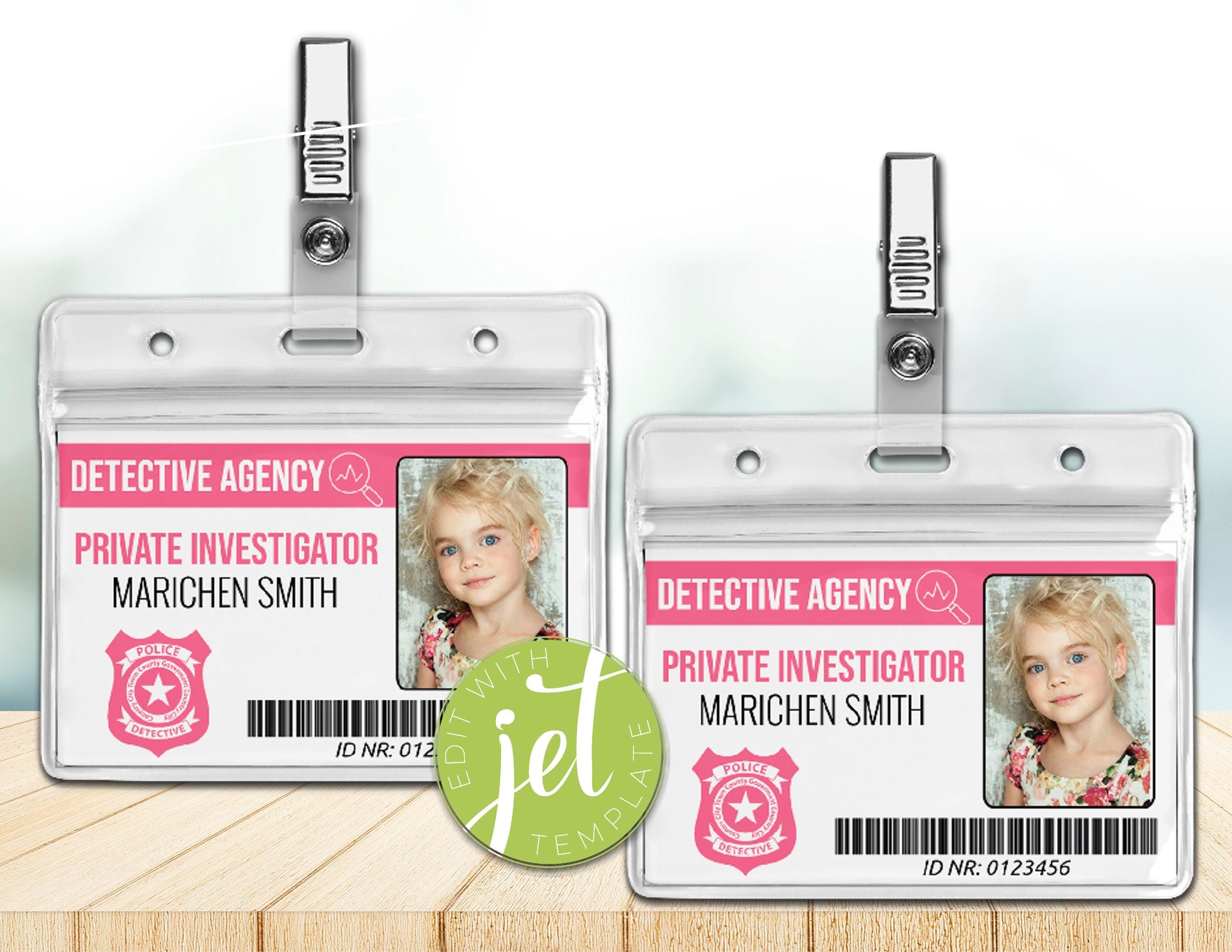 Editable Detective ID Badge Template, Private Investigator ID Card ...
