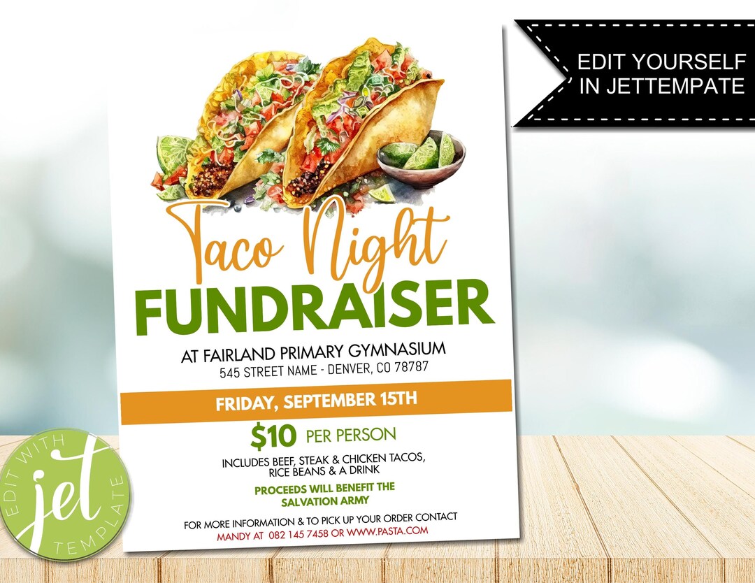 EDITABLE Taco Night Fundraiser Flyer, Printable PTA, PTO, School Church ...