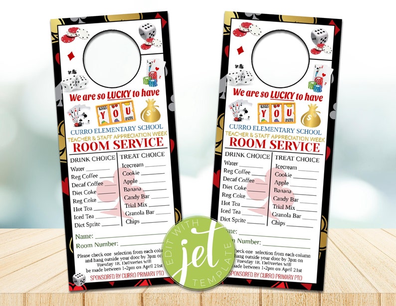 Editable Casino Theme Teacher Appreciation Week Room Service Door ...