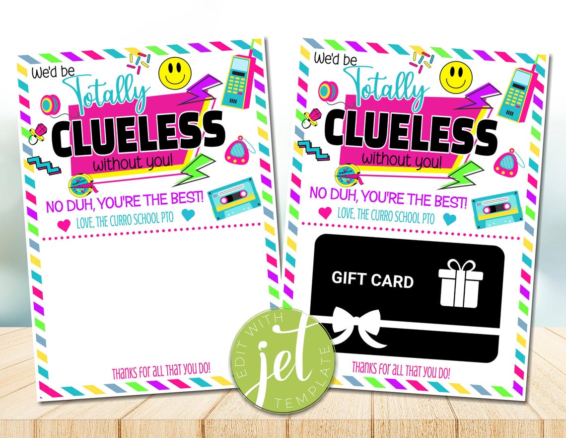 Editable Totally 80s 90s Theme Gift Card Holder, Staff Teacher ...