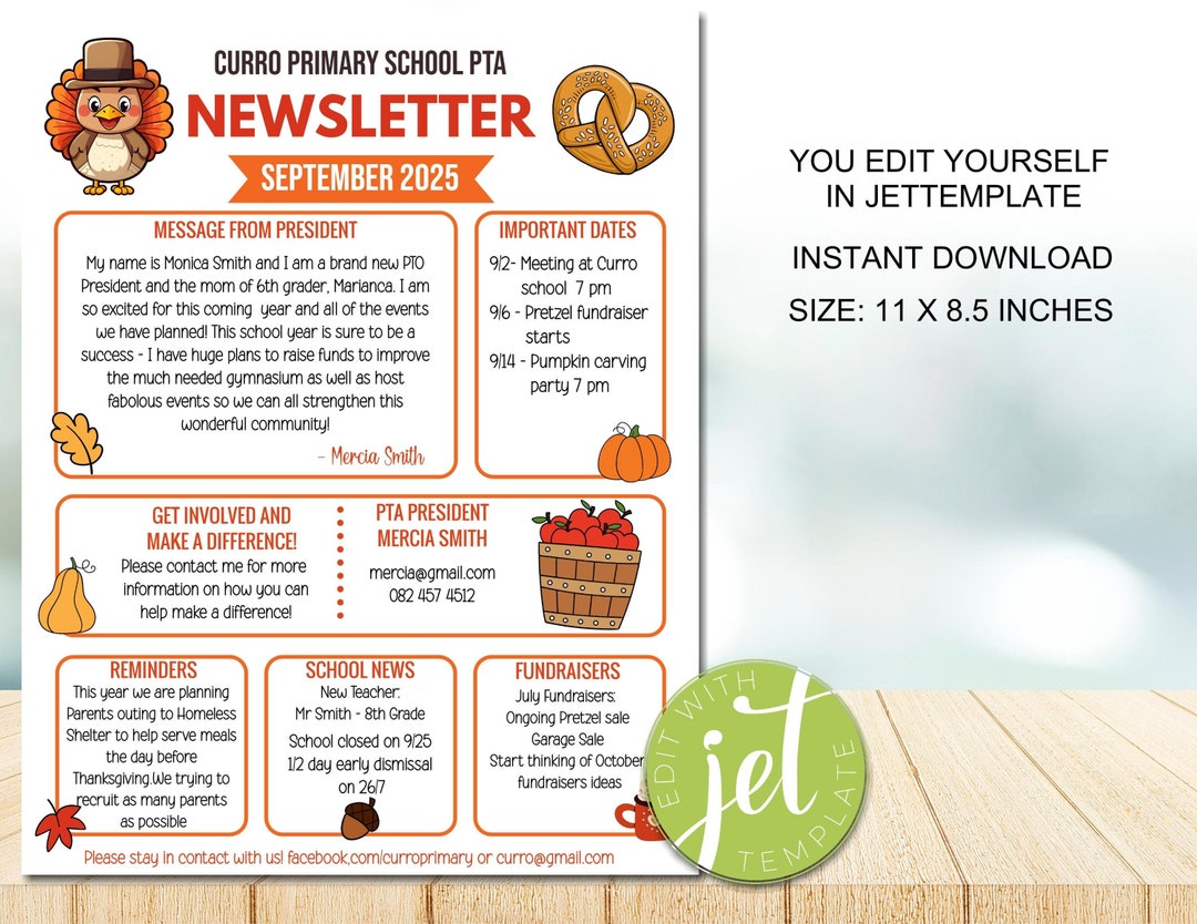 Editable PTA PTO September Newsletter Template Printable, School ...