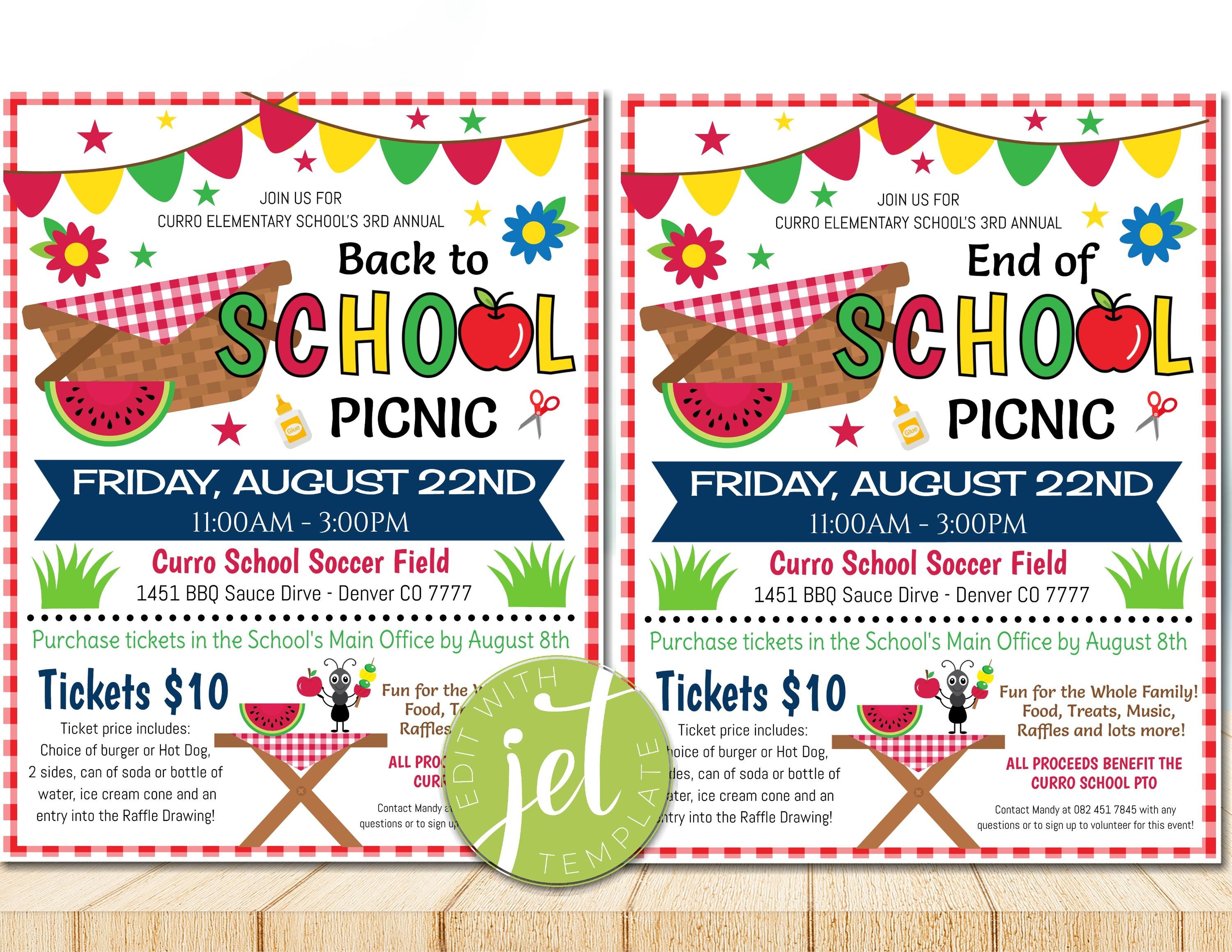 Editable School Picnic Event Party Invite, Picnic Flyer, School Pta Pto ...