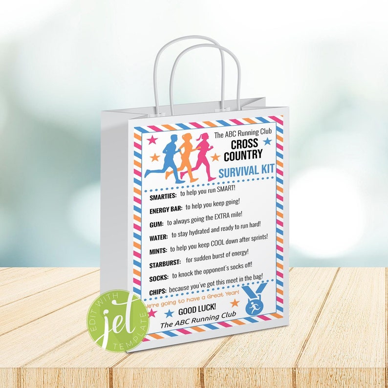 EDITABLE Cross Country Survival Kit Gift Bag Label, Track Team Gift ...