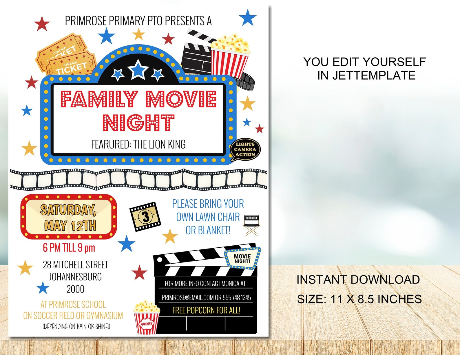 EDITABLE Movie Night Flyer, Printable PTA PTO Flyer, School Church ...
