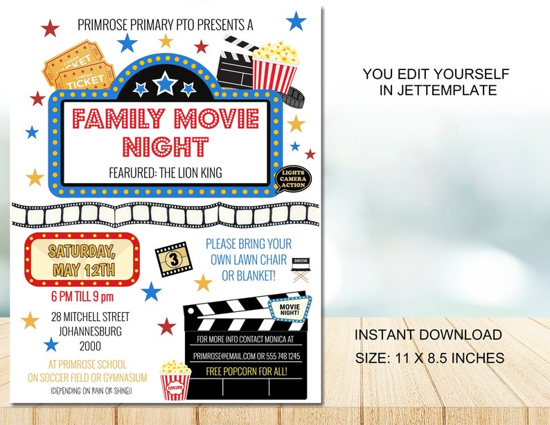 EDITABLE Movie Night Flyer, Printable PTA PTO Flyer, School Church ...