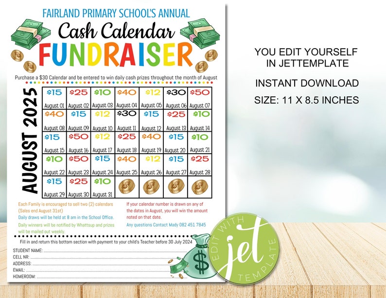 Editable Cash Calendar Fundraiser Flyer, School Take Home Fundraiser ...