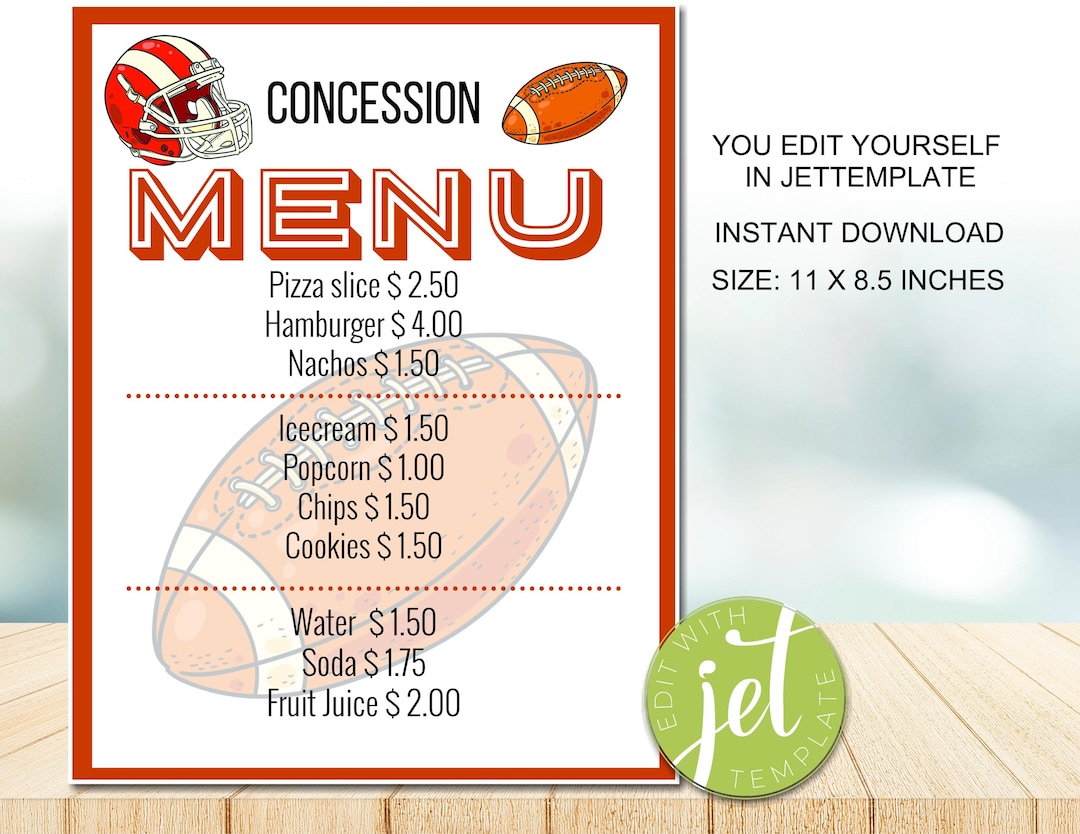 Editable Football Concession Menu Theme, Concession Menu Template ...