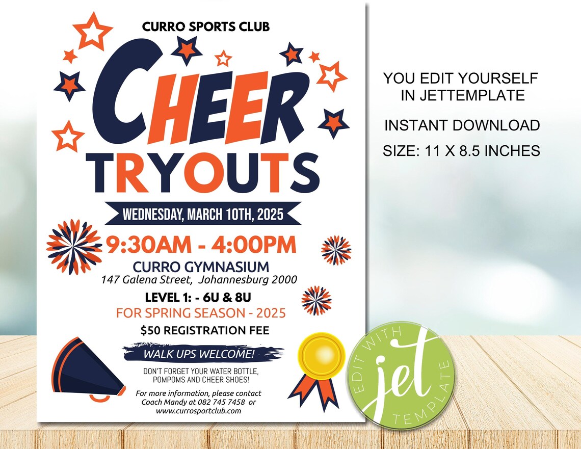 Editable Cheer Tryout Flyer Template, Cheerleading Team Tryouts ...