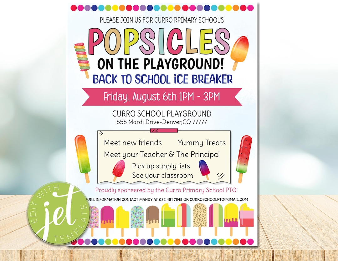 Editable Popsicles on the Playground Flyer, Back to School Icebreaker ...