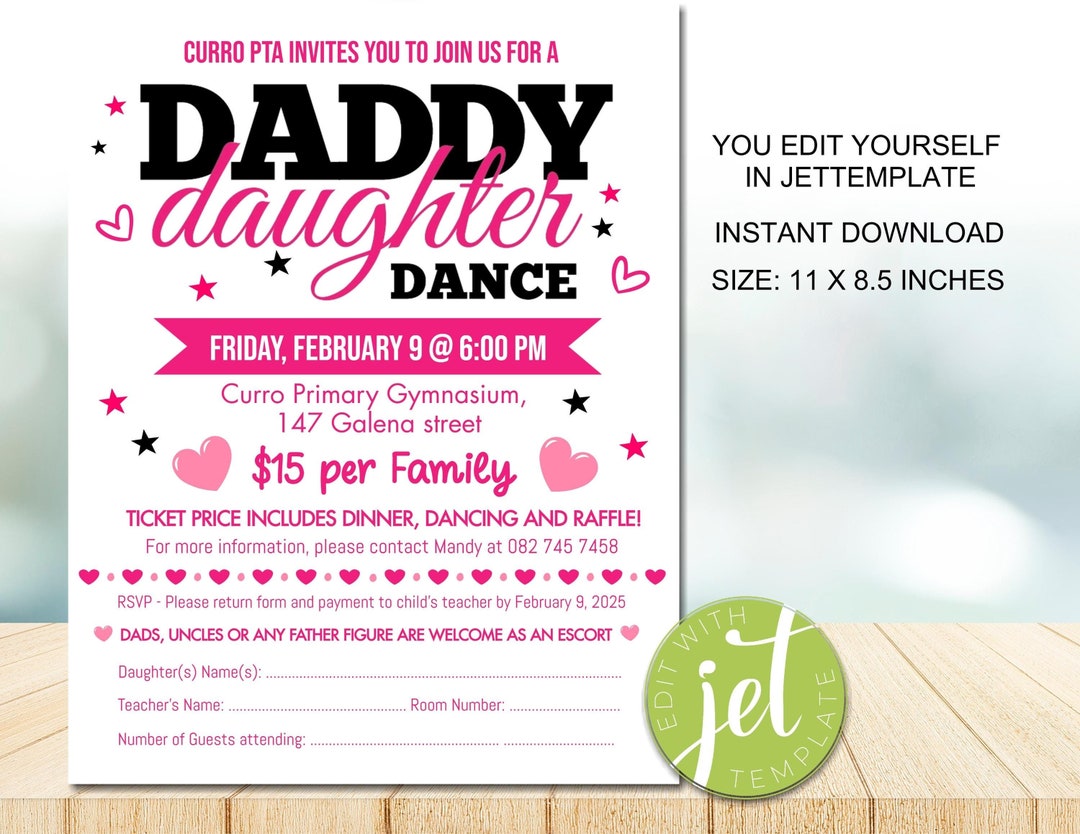 Editable DIY Daddy Daughter Dance Flyer Printable, School Dance ...