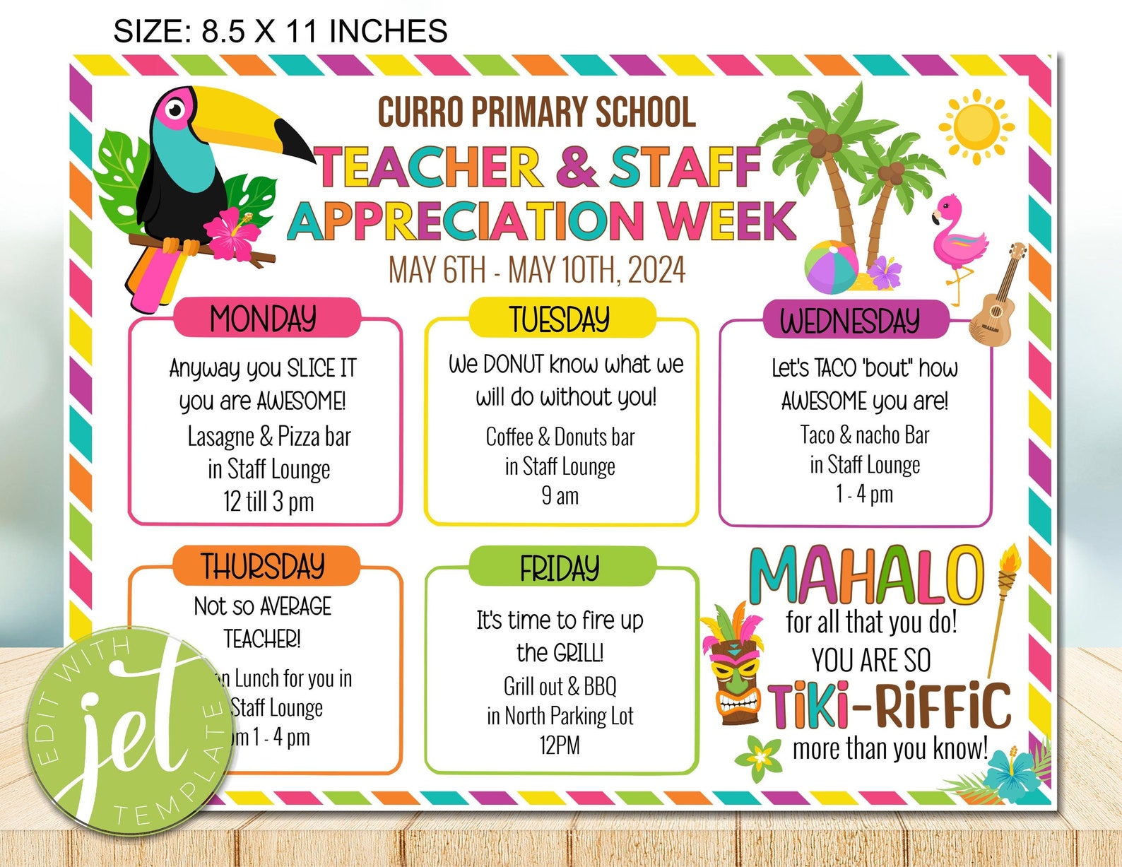 EDITABLE Hawaiian Themed Teacher Appreciation Week Itinerary Beach ...