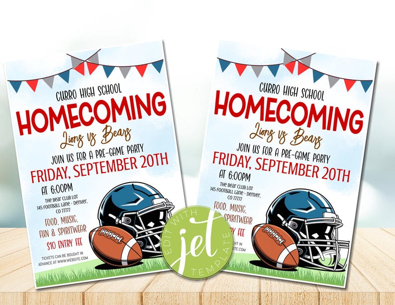 Editable Homecoming Football Party Invite, Touchdowns Kick off Party ...