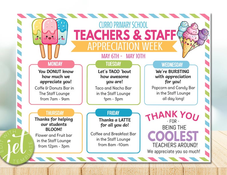 EDITABLE Ice Cream Themed Itinerary, Weekly Planner for Teacher & Staff ...