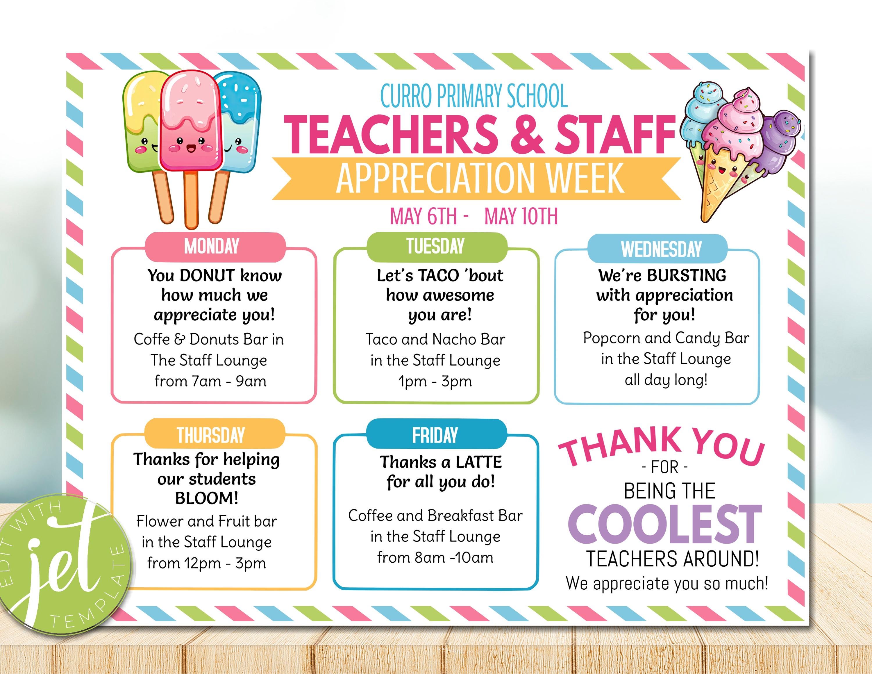 EDITABLE Ice Cream Themed Itinerary, Weekly Planner for Teacher & Staff ...