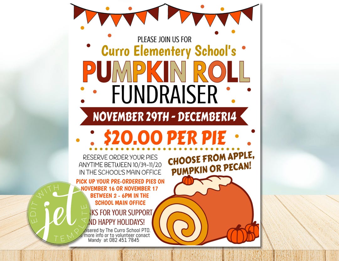 Editable Fall Pumpkin Roll Fundraiser Flyer, Fall Pumpkin Pie ...