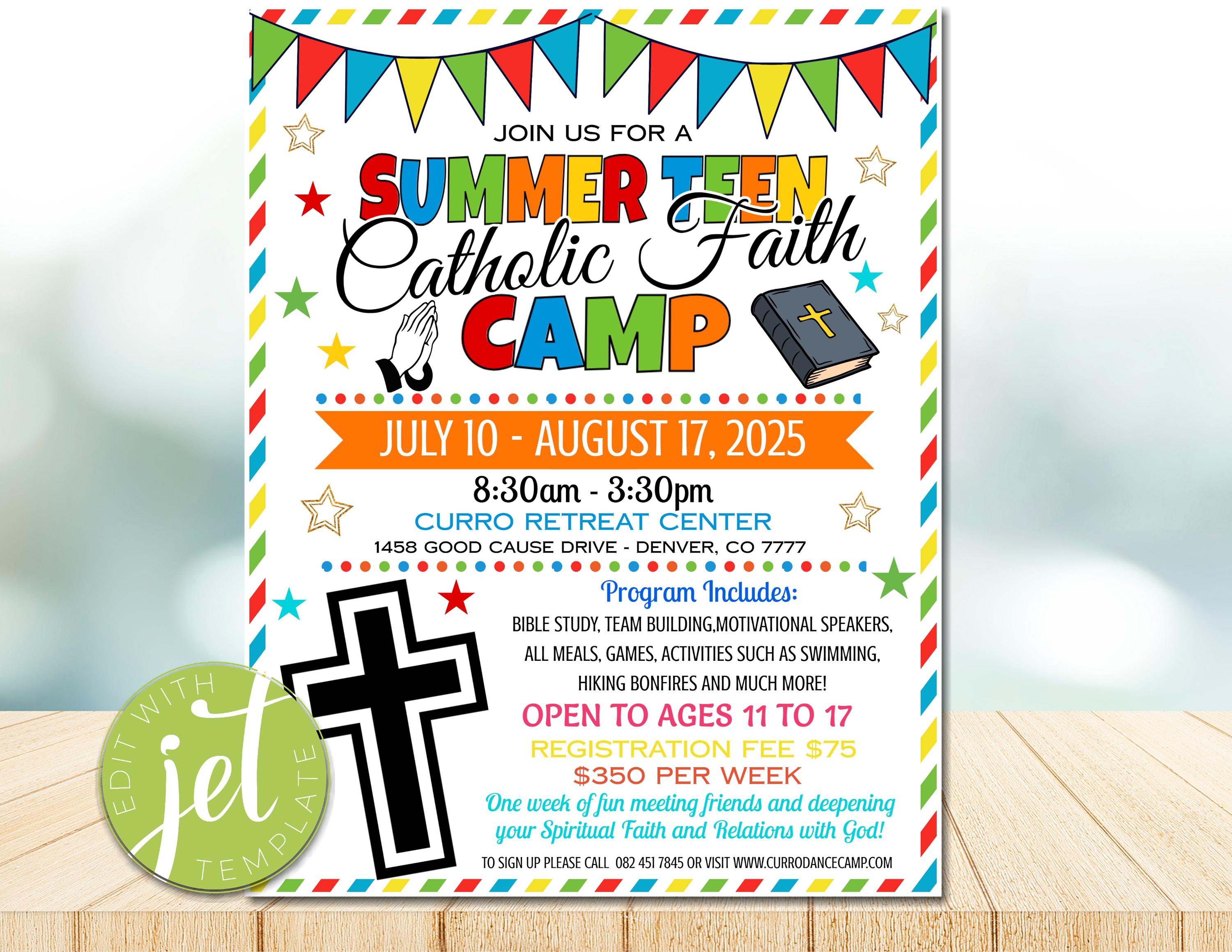 Editable Catholic Bible Camp Flyer, Marketing Invite, Middle High ...