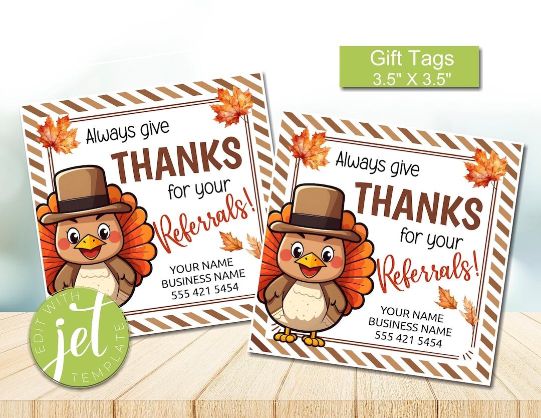 Editable Thanksgiving Turkey Themed Pop-by Tags, Realtor, Referral ...