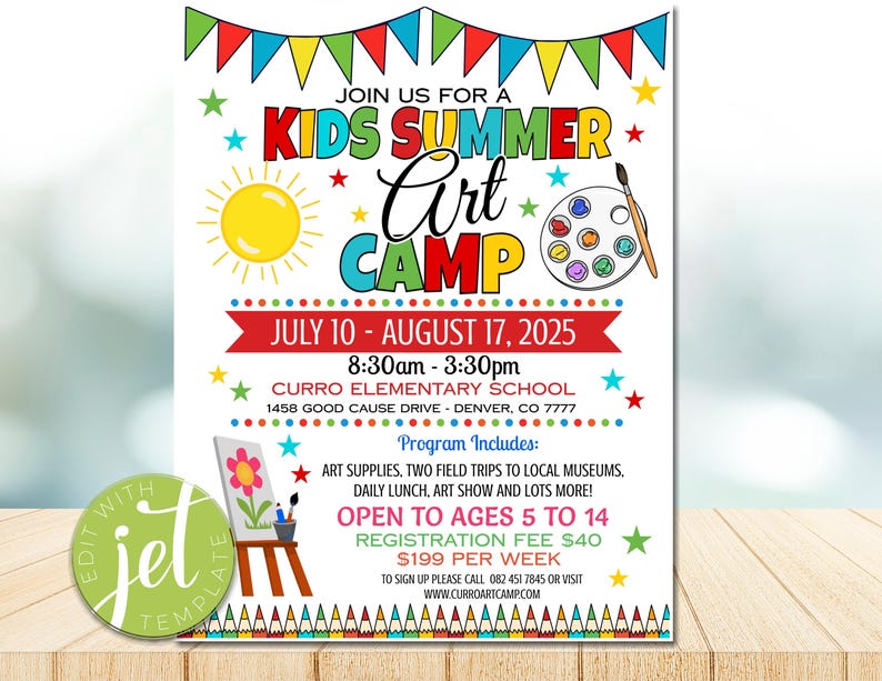 Editable Summer Art Camp Flyer, Kids Little Artist Teacher Camp ...