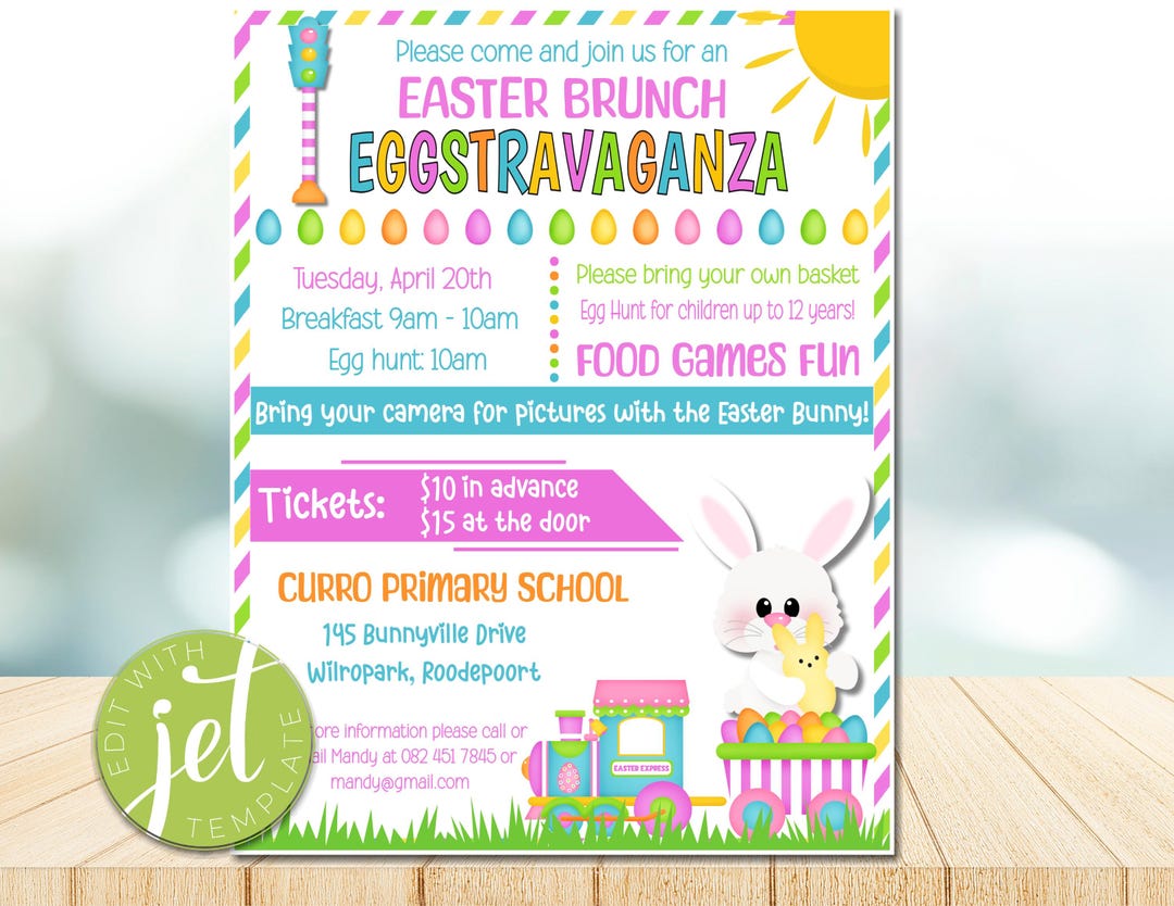 EDITABLE Easter Brunch Egg Hunt Flyer, Easter Eggstravangza Invite ...