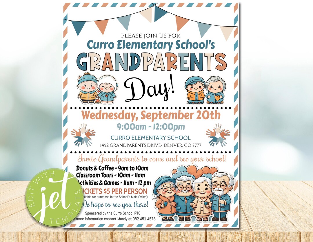 Editable Grandparents Day Invite Breakfast Social Event, School ...