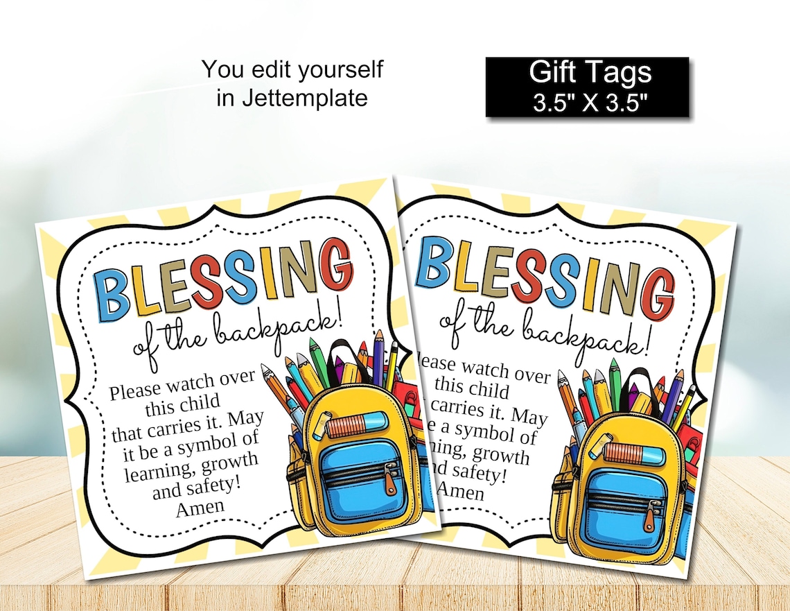 Editable Backpack Blessing Gift Tags, Church Printable, Backpack Tags ...