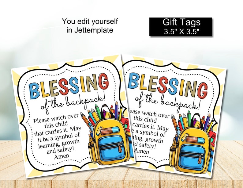 Editable Backpack Blessing Gift Tags, Church Printable, Backpack Tags ...