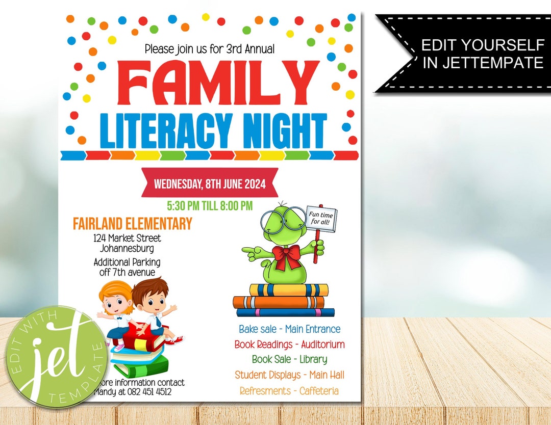 Editable Family Literacy Night Flyer, PTO PTA Reading Book Sale School ...