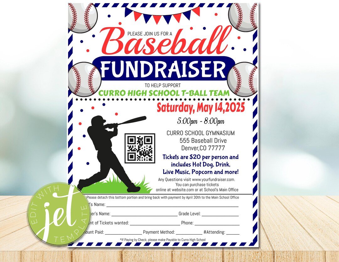 EDITABLE Baseball Fundraiser Flyer, Printable PTA PTO Flyer, School ...