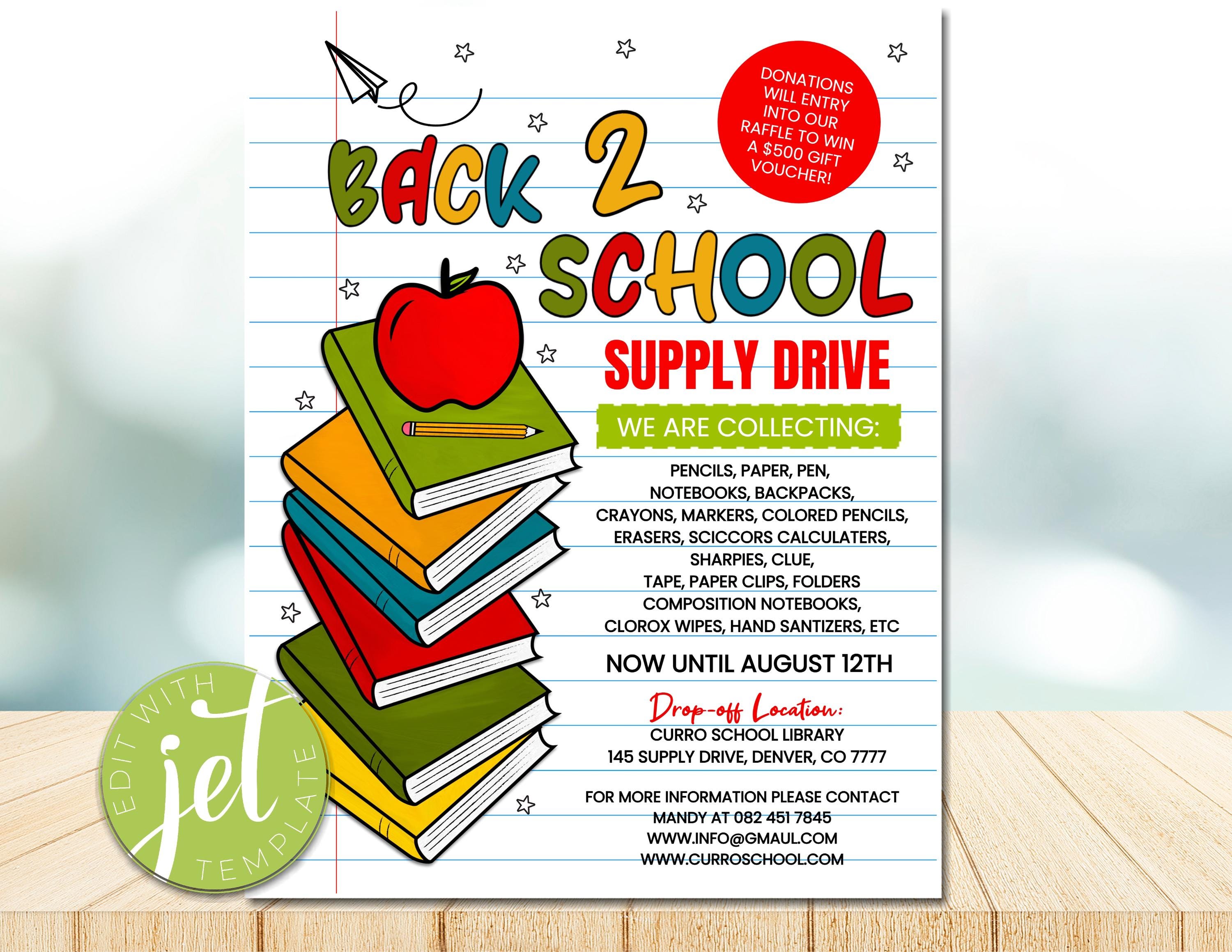 EDITABLE School Supply Drive Flyer, PTA PTO Flyer,school Supplies ...