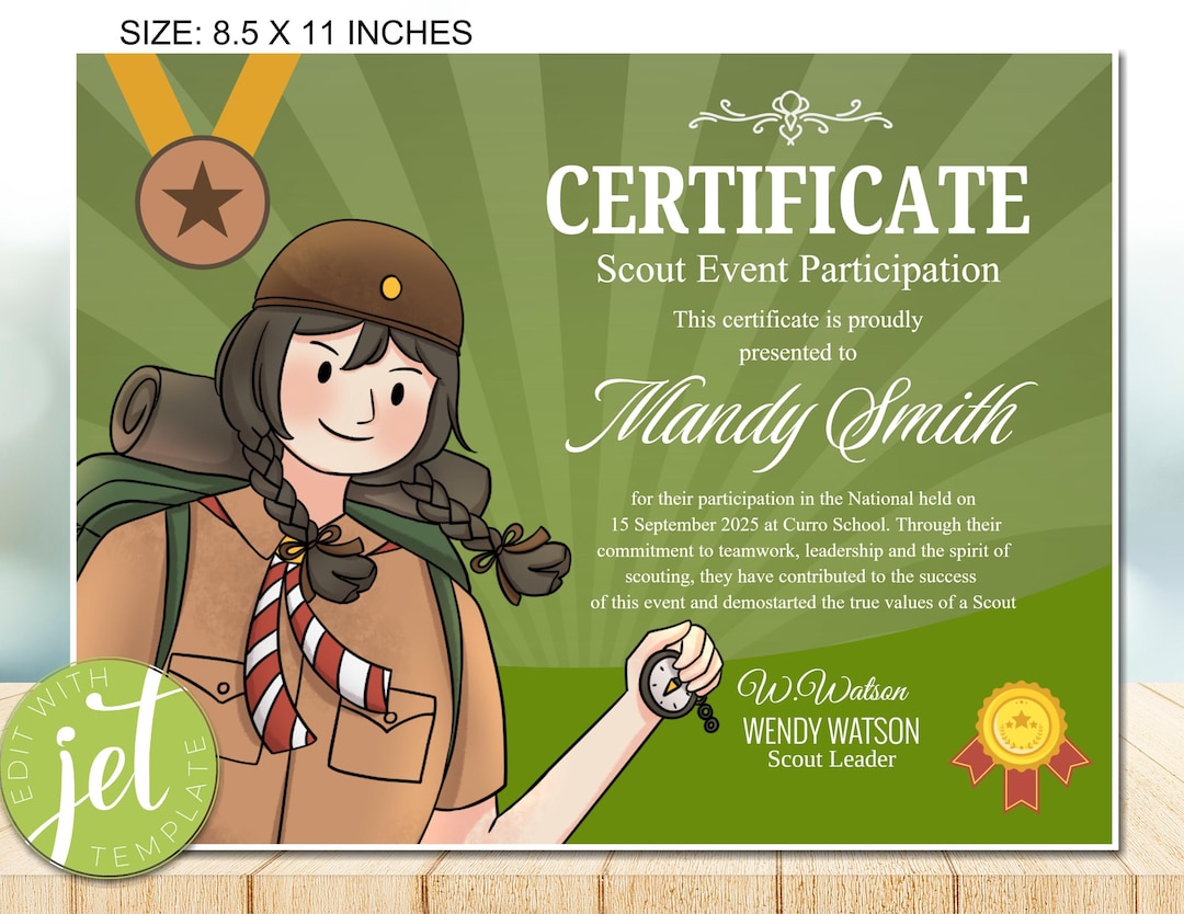 EDITABLE Scout Certificate of Participation Template, Customizable ...