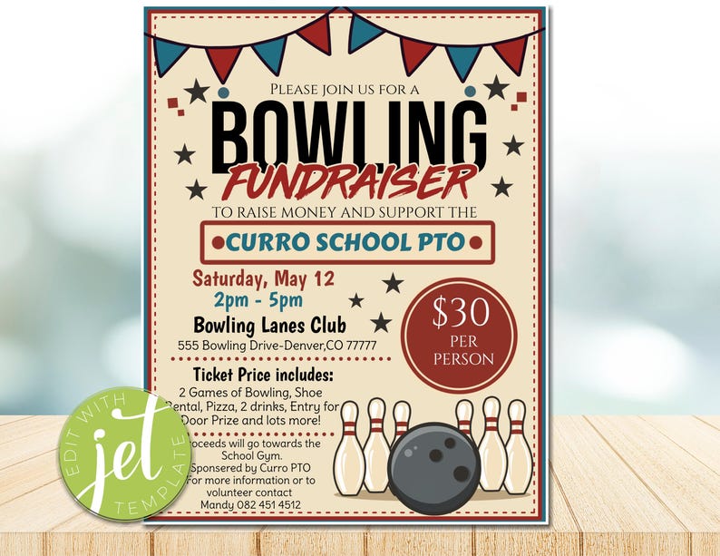 Editable Bowling Fundraiser Event Flyer, Bowling Template, Sports ...