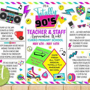 80s 90s Teacher Appreciation Bundle, Retro Staff Appreciation Week Deco ...