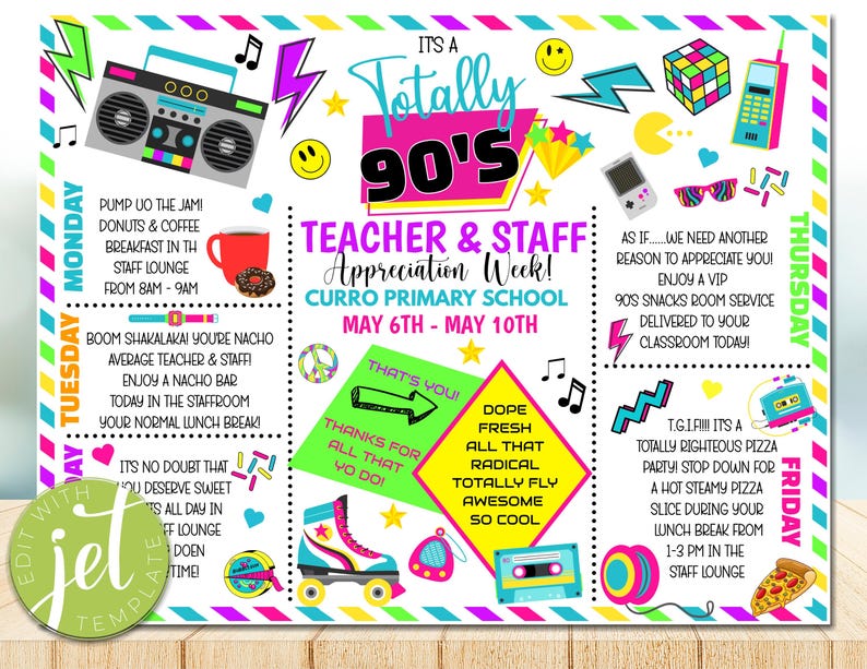 80s 90s Teacher Appreciation Bundle, Retro Staff Appreciation Week Deco ...