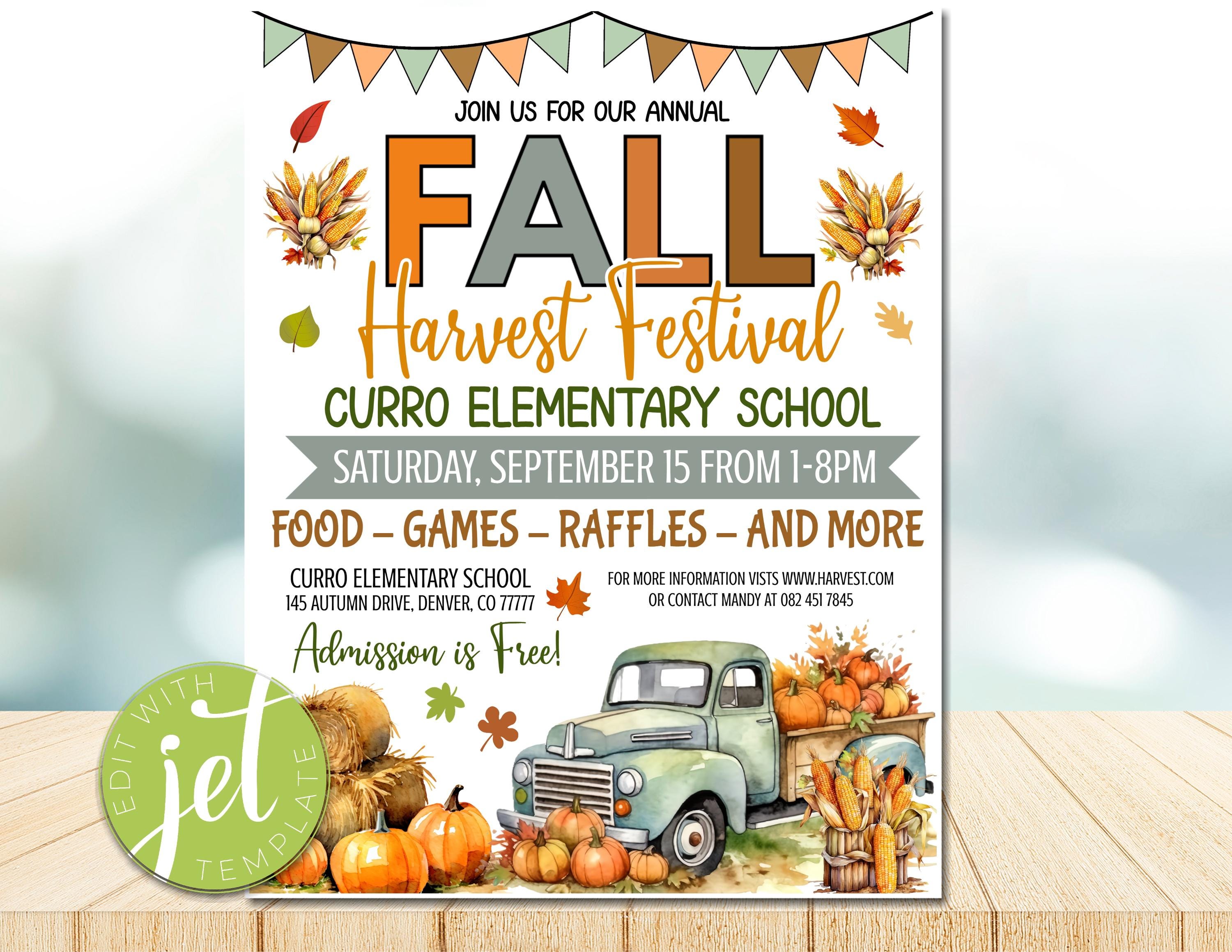 EDITABLE Fall Festival Fall Harvest Flyer, Halloween Invitation ...