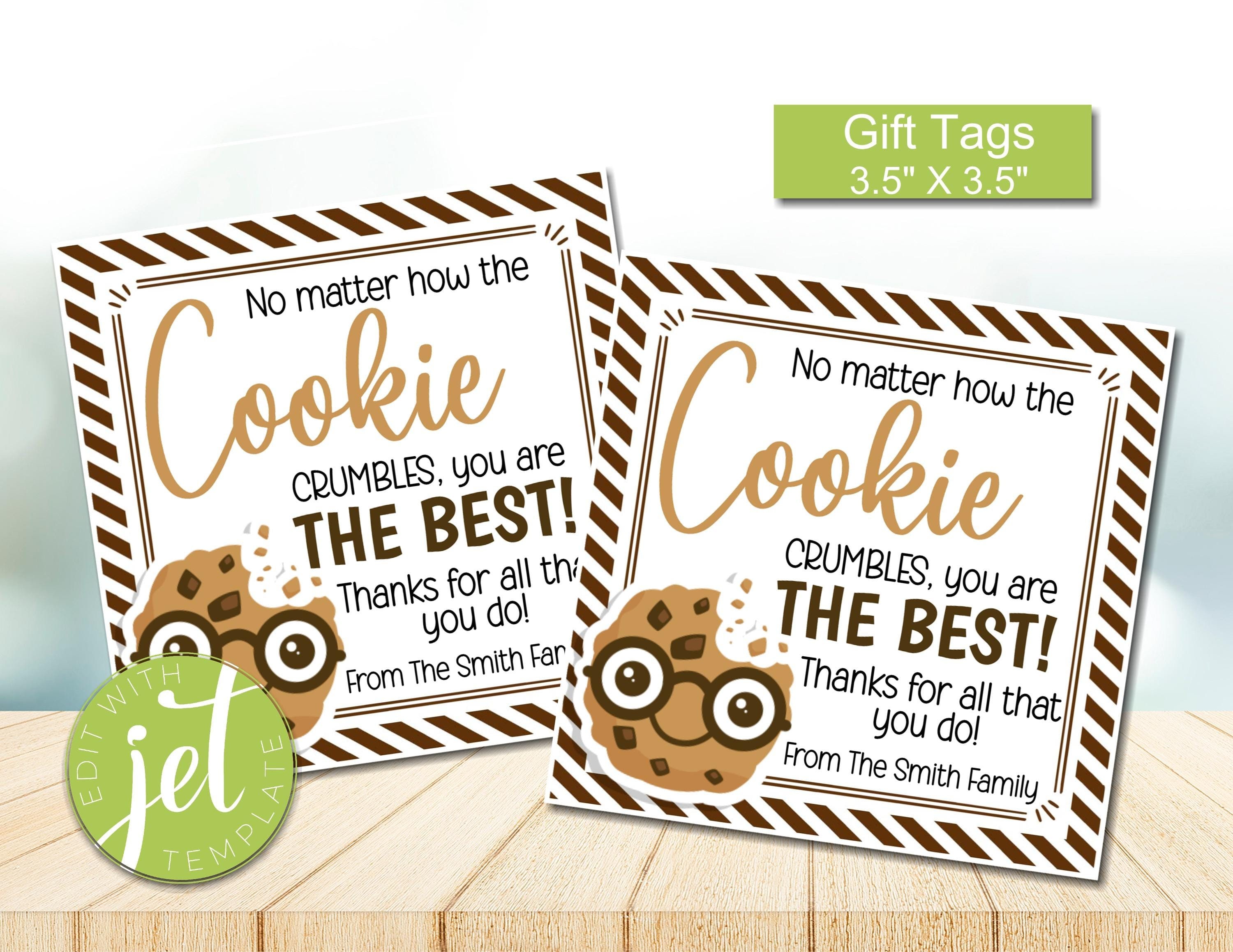 Editable Teacher Appreciation Gift, Cookie Tags, Teacher Thank You Card ...