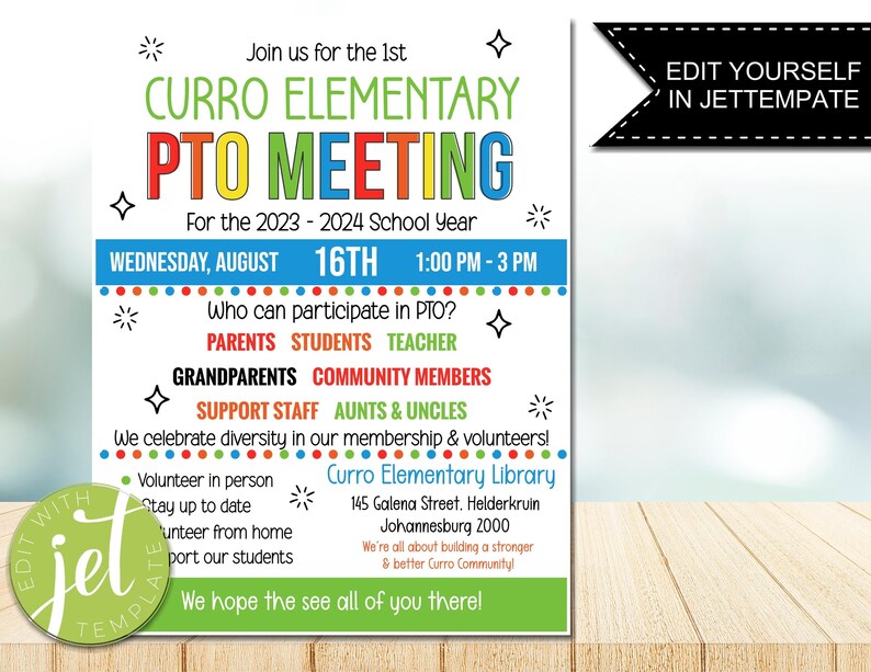 EDITABLE PTO PTA Meeting Informational Flyer, Printable Handout, School ...